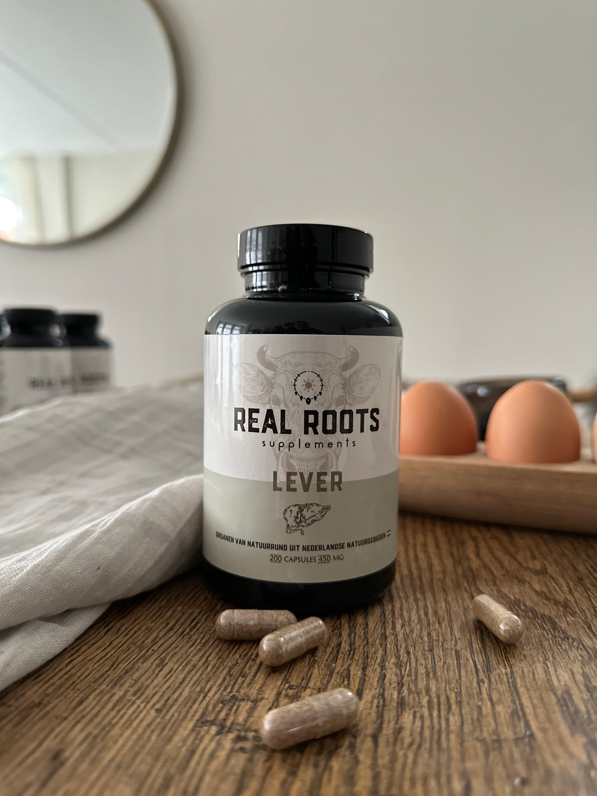 100% grasgevoerde Nederlandse runderlever capsules in proefverpakking ...